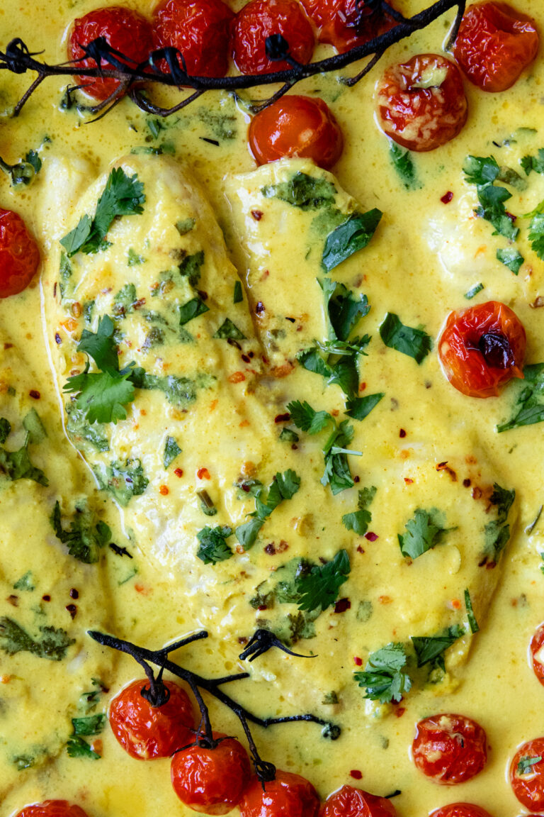 Easy Baked Fish in Coconut Milk Sauce - with Blistered Tomatoes