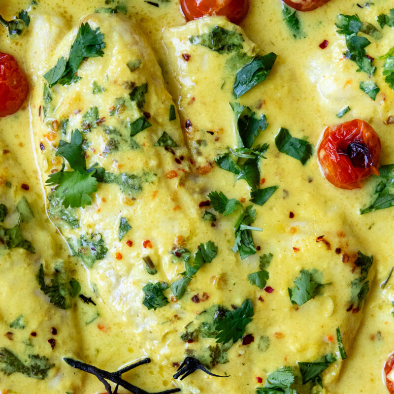 Easy Baked Fish in Coconut Milk Sauce - with Blistered Tomatoes