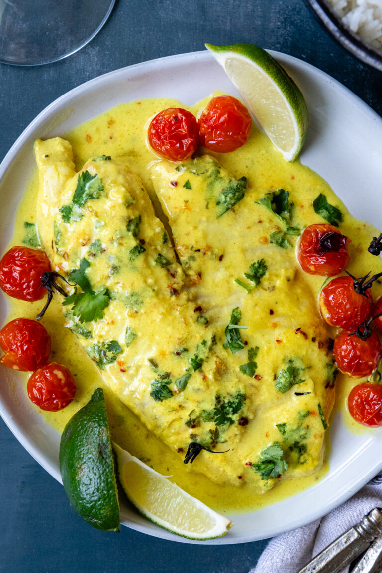Easy Baked Fish in Coconut Milk Sauce - with Blistered Tomatoes